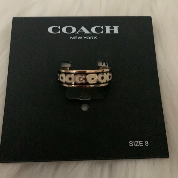 Coach | Jewelry | Coach Signature Enamel Ring In Blackgold Ring Size 8 ...